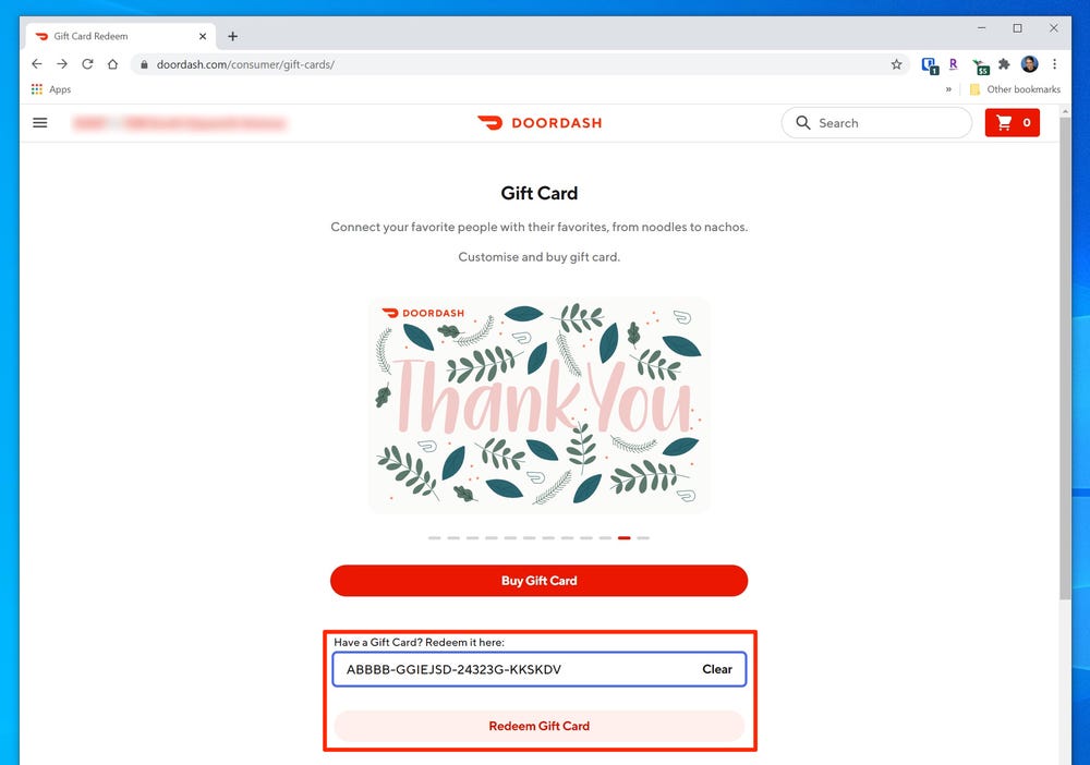 Can I use a restaurant gift card through DoorDash?