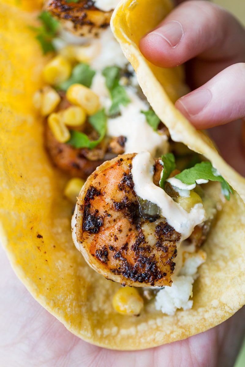 How do you heat corn tortillas for shrimp tacos?