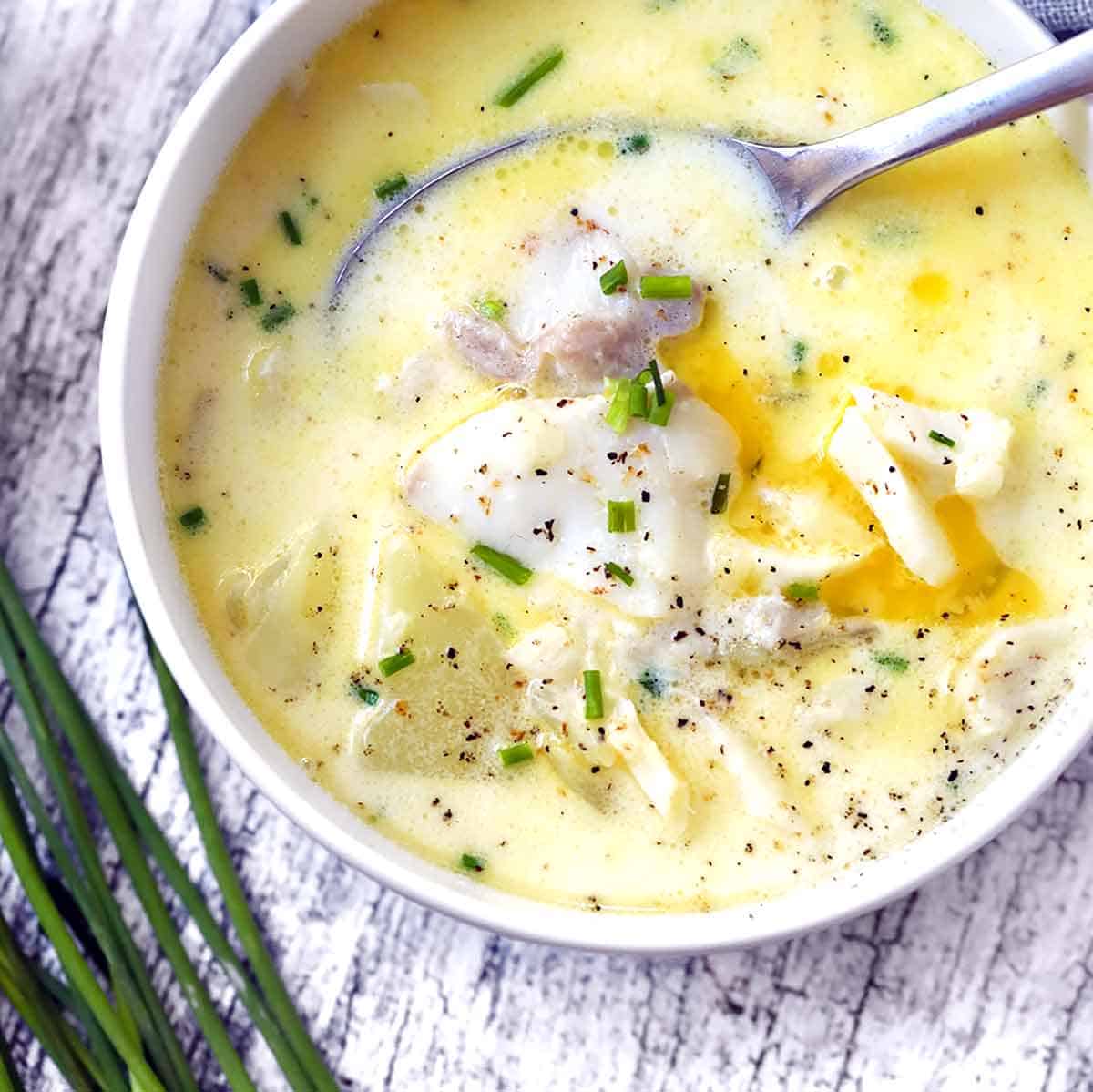 How do you reheat fish chowder?