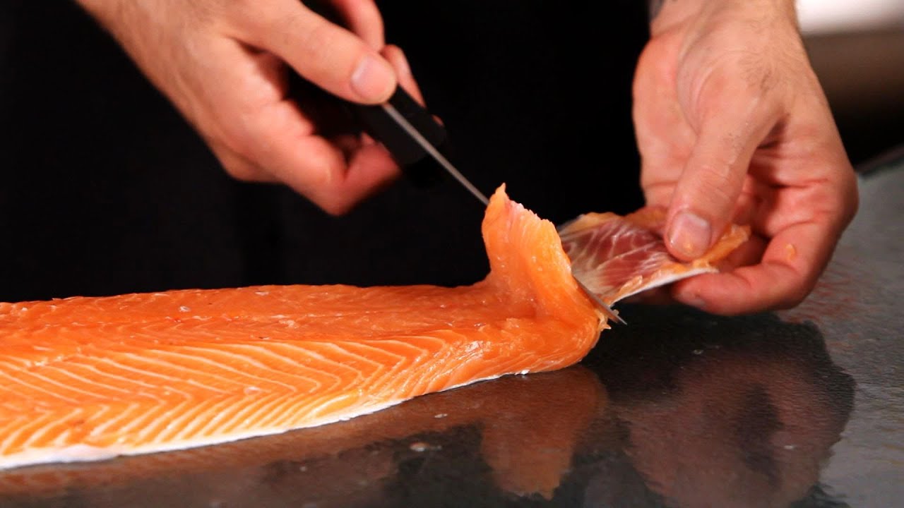 How do you remove the meat from a salmon?