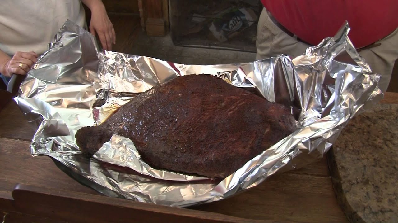 How do you wrap a brisket in aluminum foil?