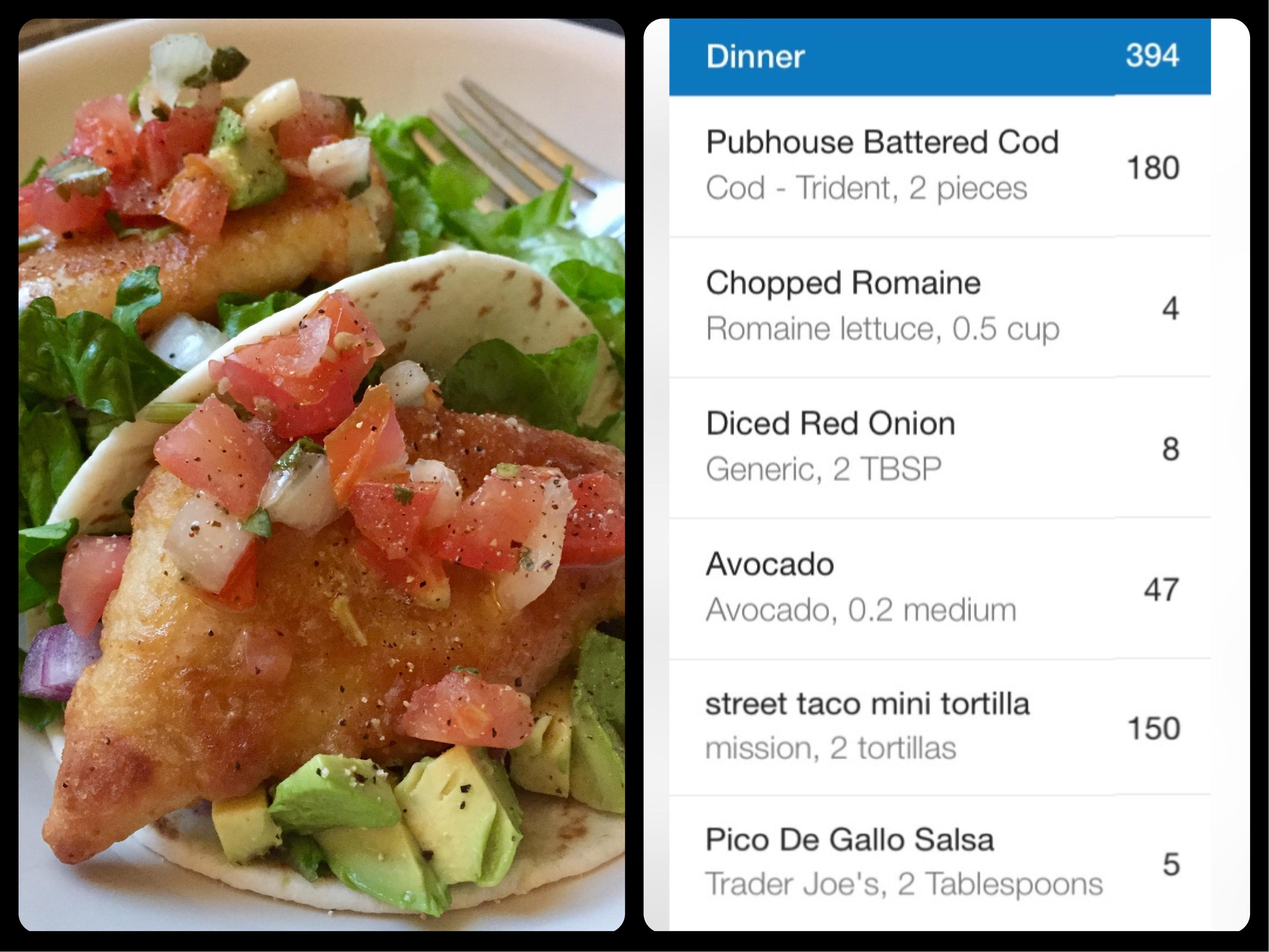 How many calories are in a large fish taco?