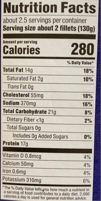 How many calories are in a serving of breaded fish?