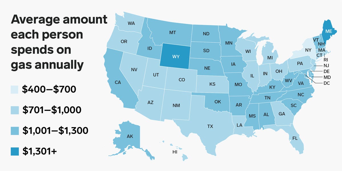 How much gas does the average person use per month?