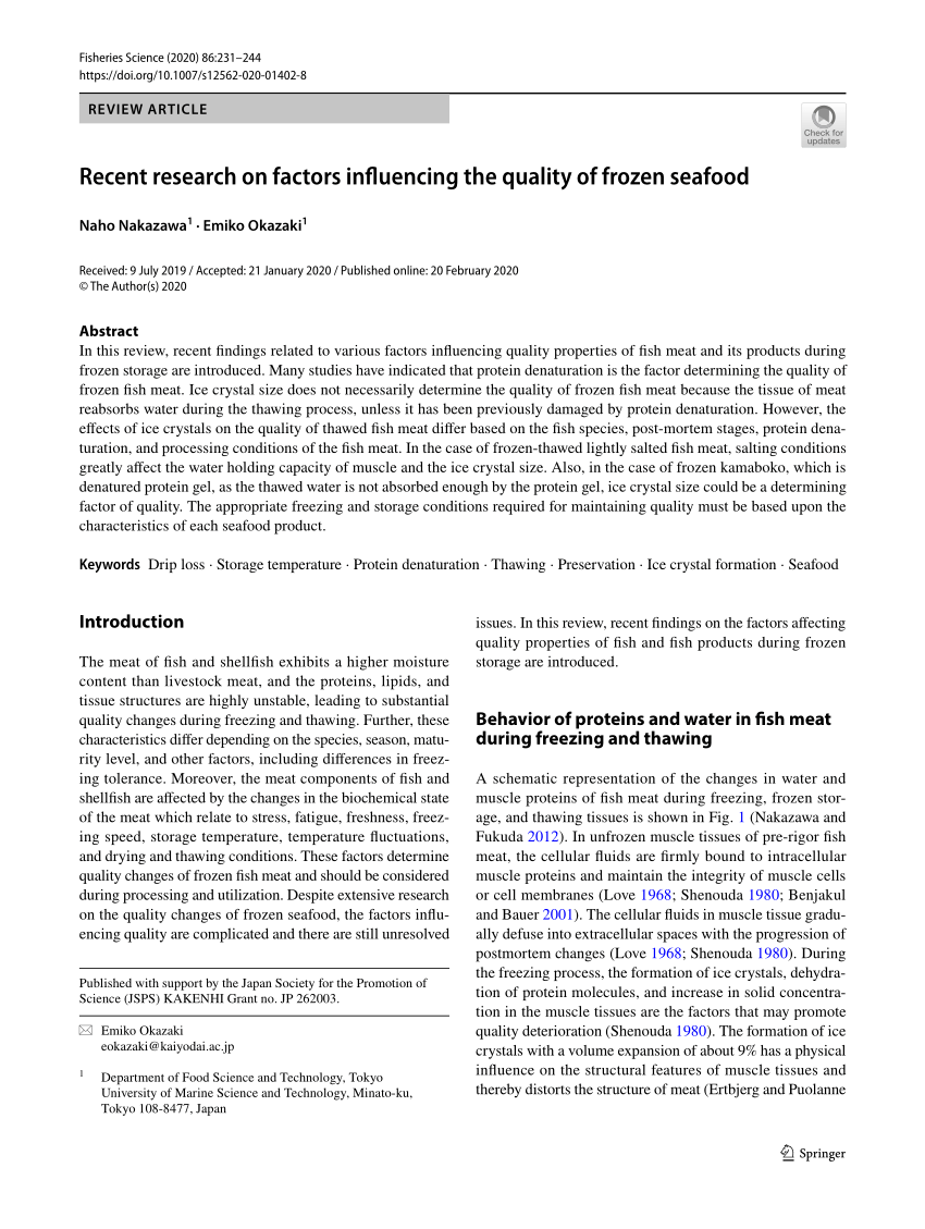 How the quality of frozen fish is affected by freezing rate?