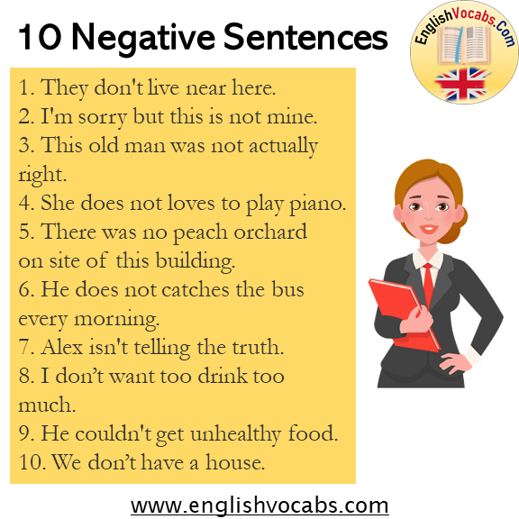 What are 10 examples of negative sentences?