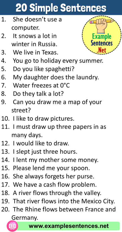What are 20 simple sentences?