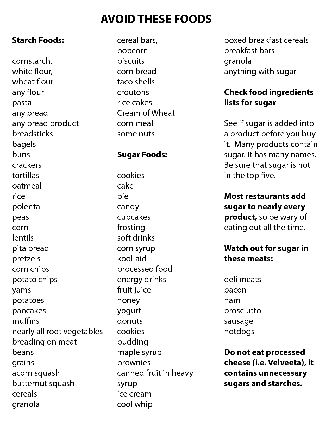 What are starch foods to avoid?