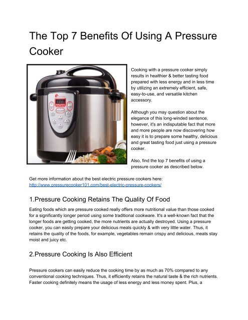 What are the benefits of a pressure cooker?