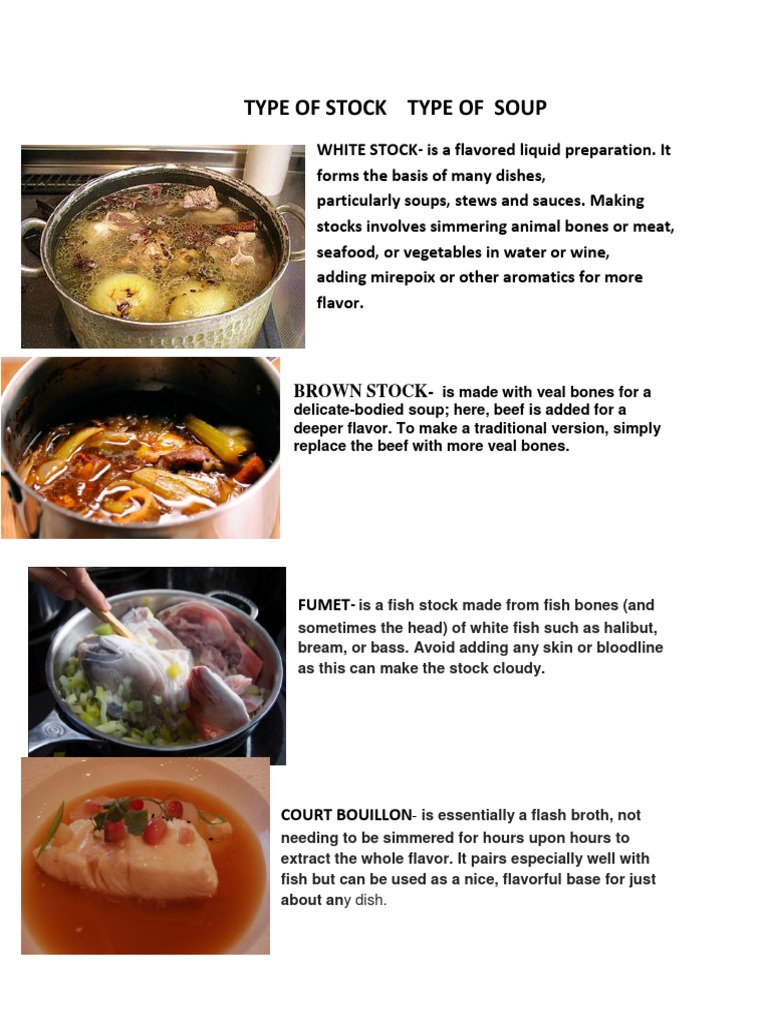 What are the different types of soup stocks?