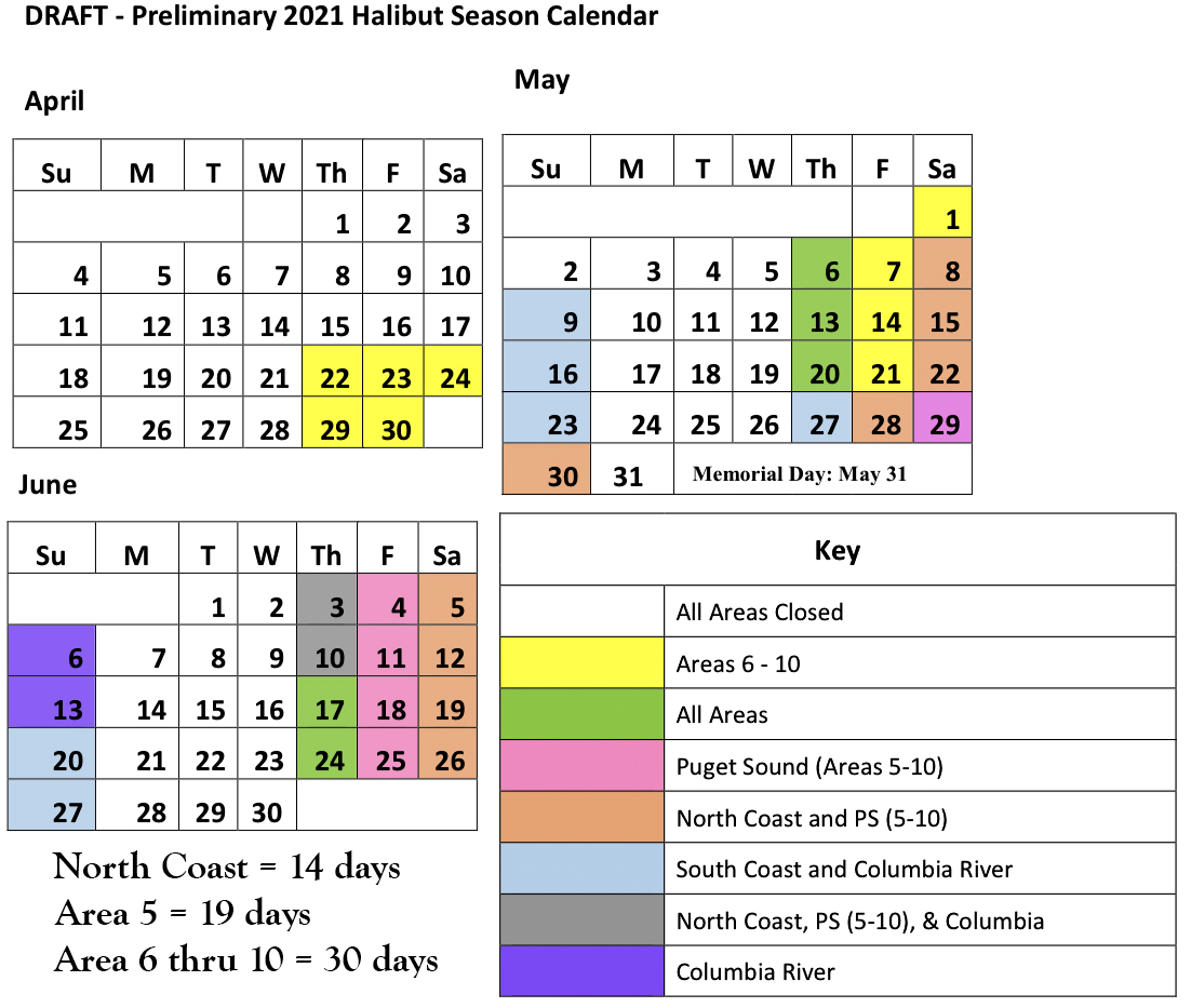 What are the halibut seasons in Washington State?