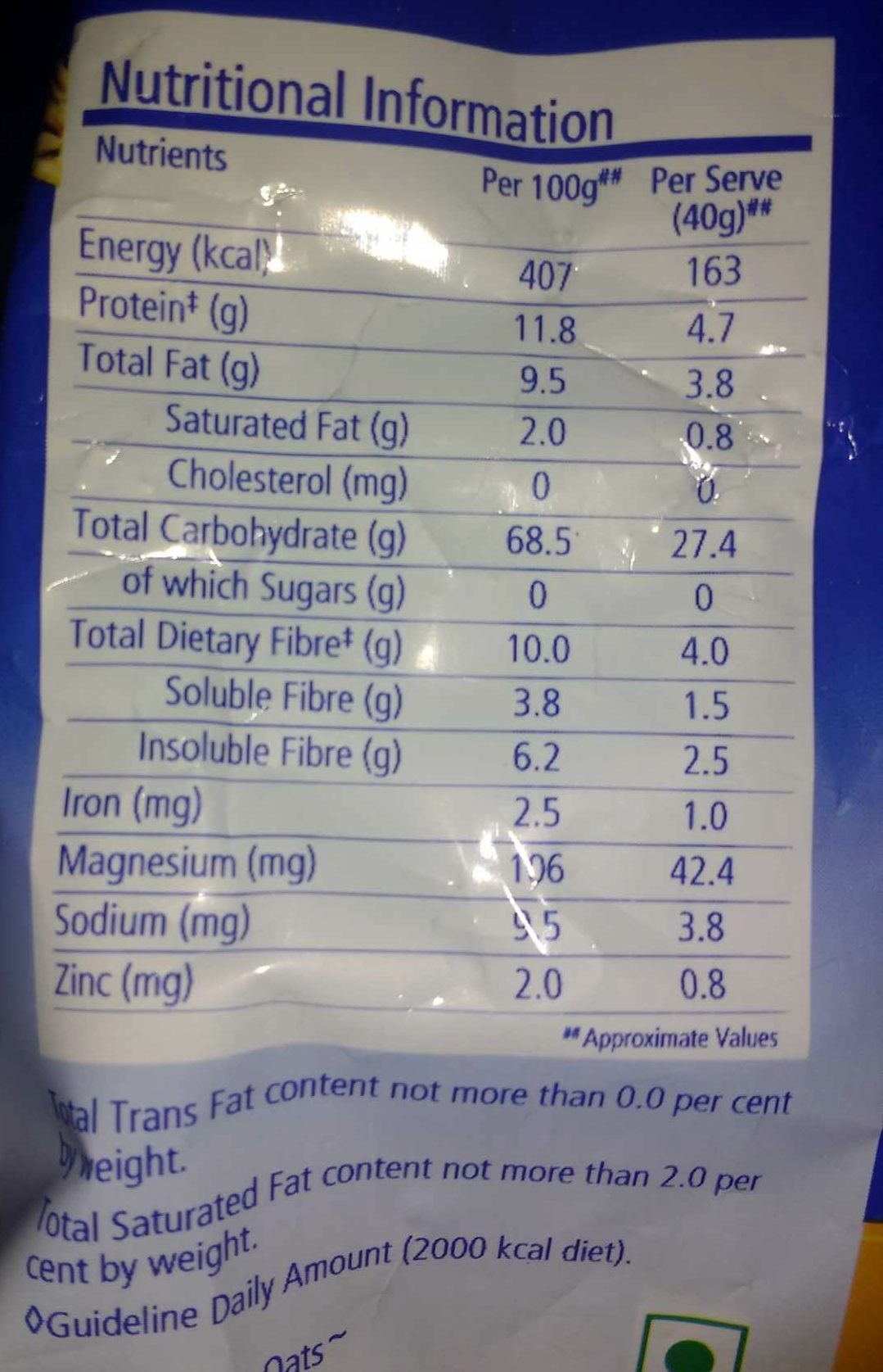 What are the ingredients of Quaker Oats?