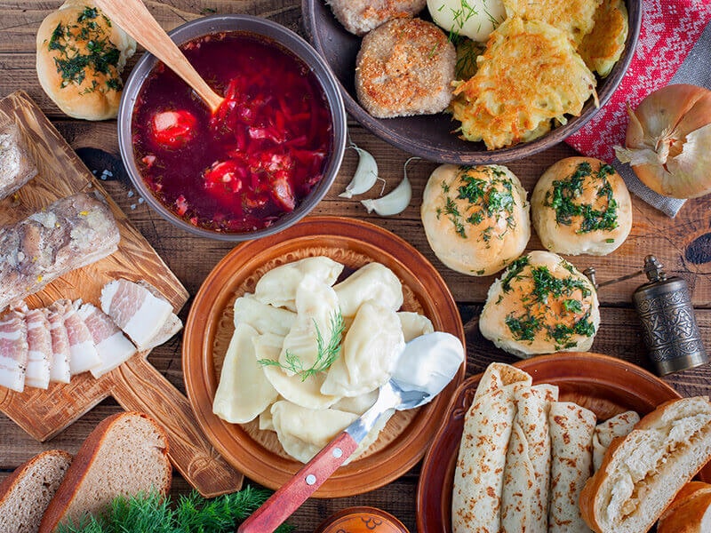 What are three uniquely Ukrainian foods?