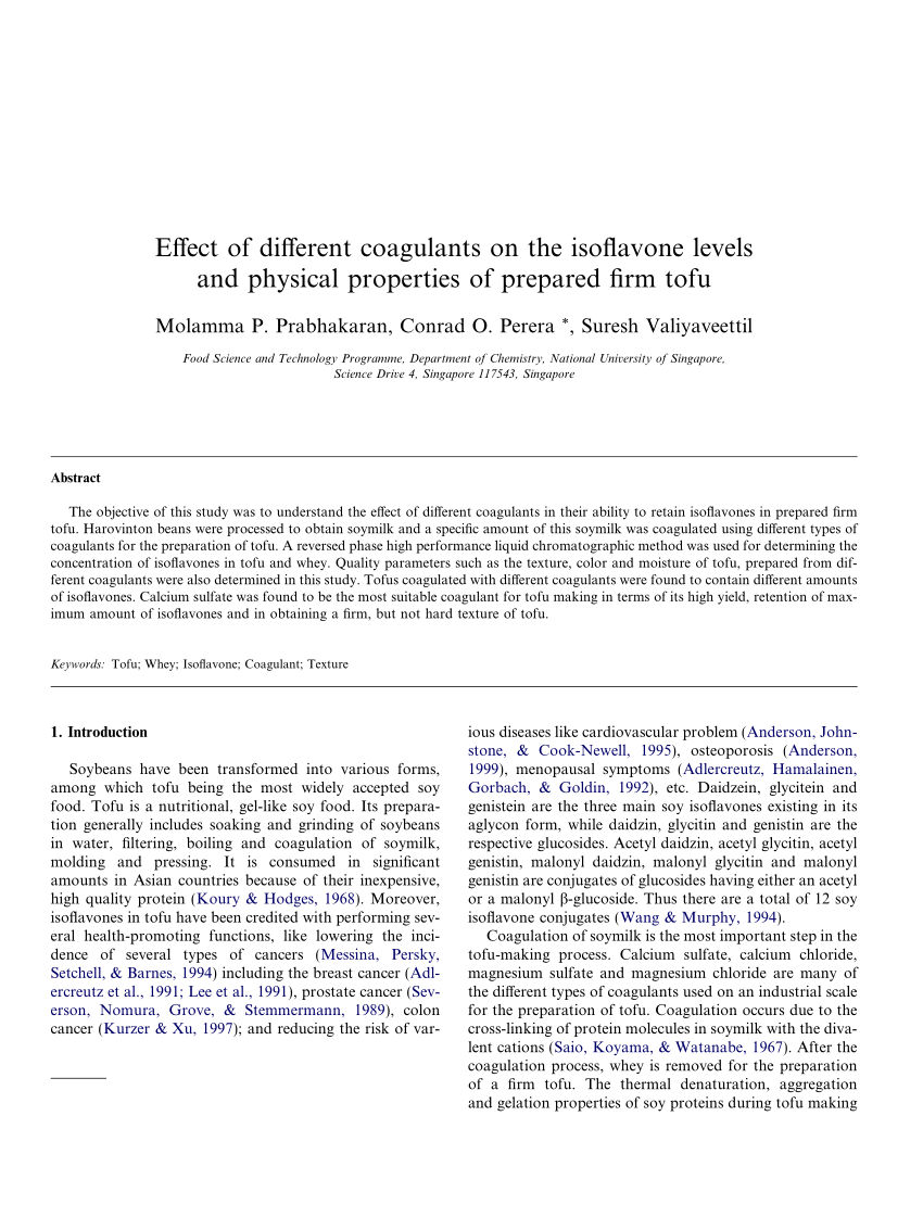 What coagulating agent affects tofu nutrition?
