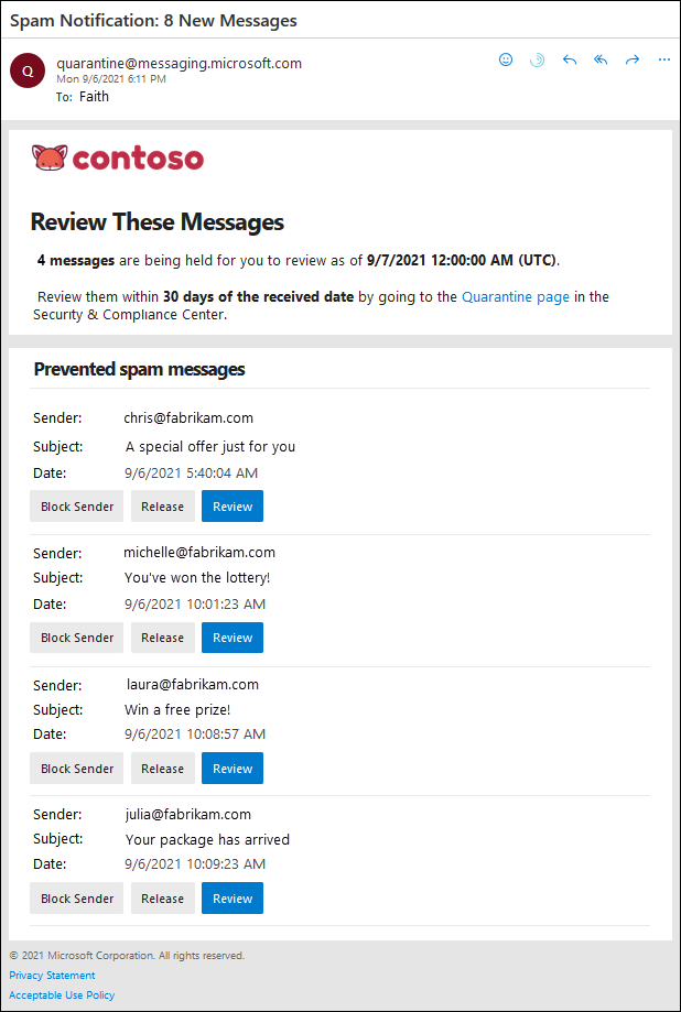 What does it mean when a message is quarantined?