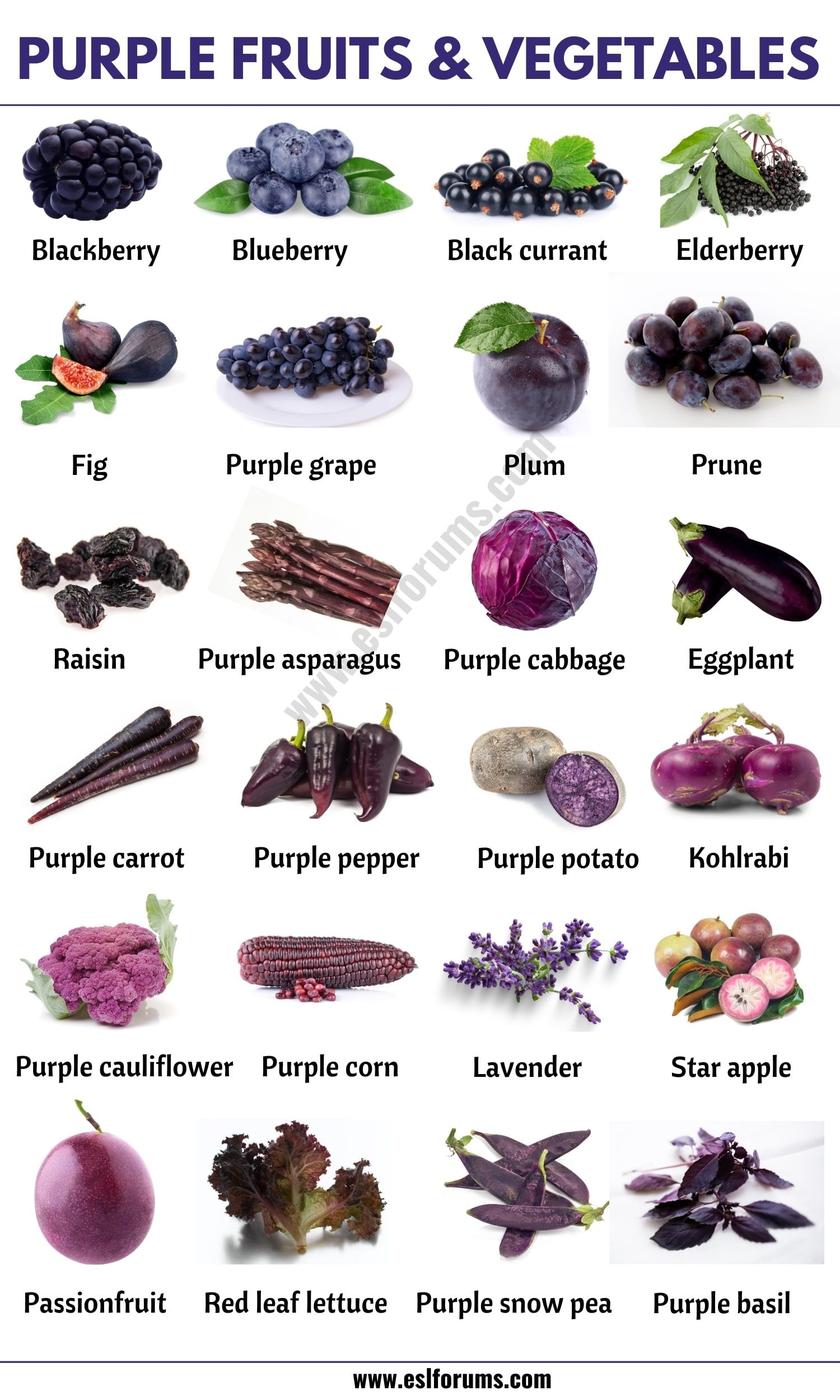 What fruits and vegetables are purple?