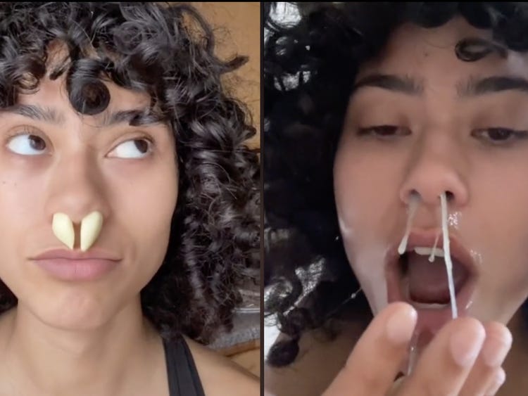 What happens if you put garlic up your nose?