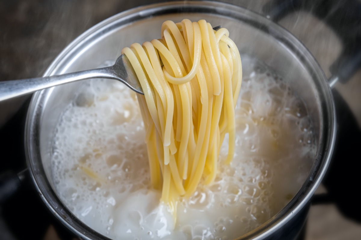 What happens to pasta in volume when cooked?