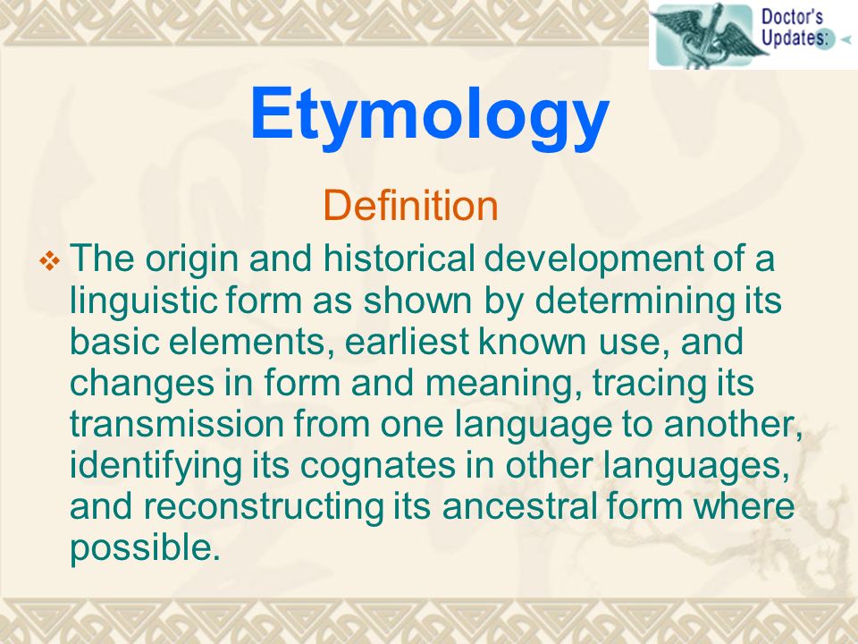 What is an example of an etymological definition?