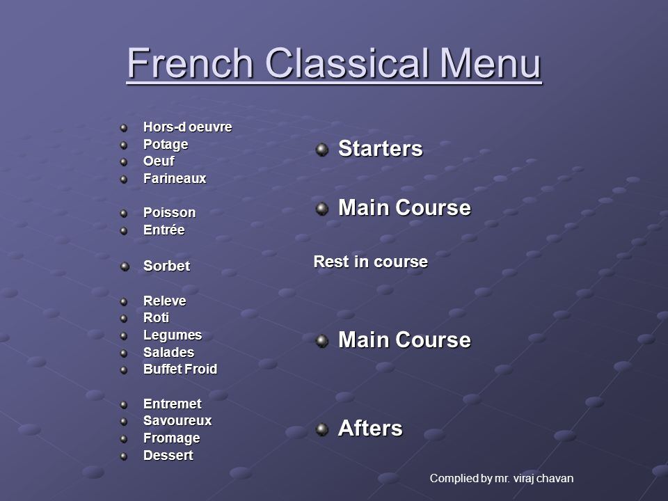 What is french classical menu sequence?