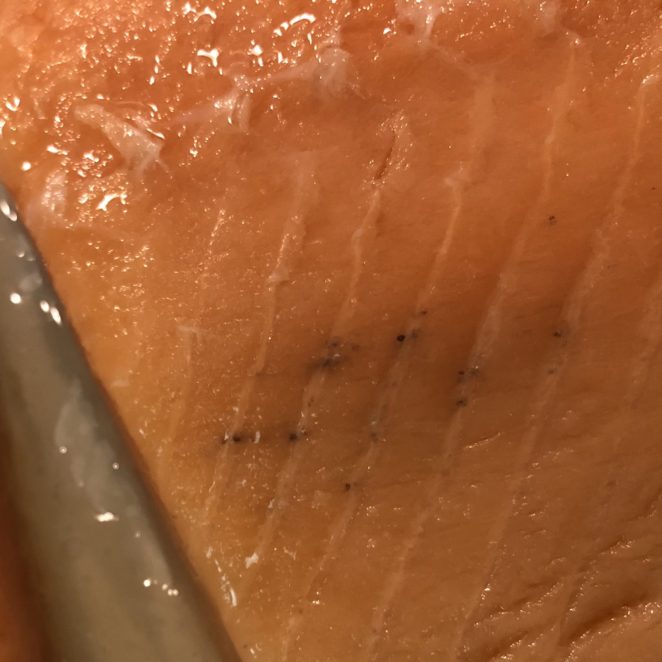 What is the black stuff on salmon skin?