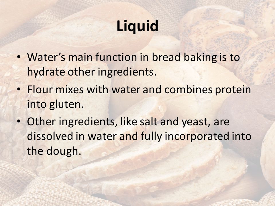 What is the function of water in baking?