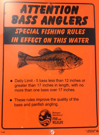 What is the legal size for bass in Washington state?