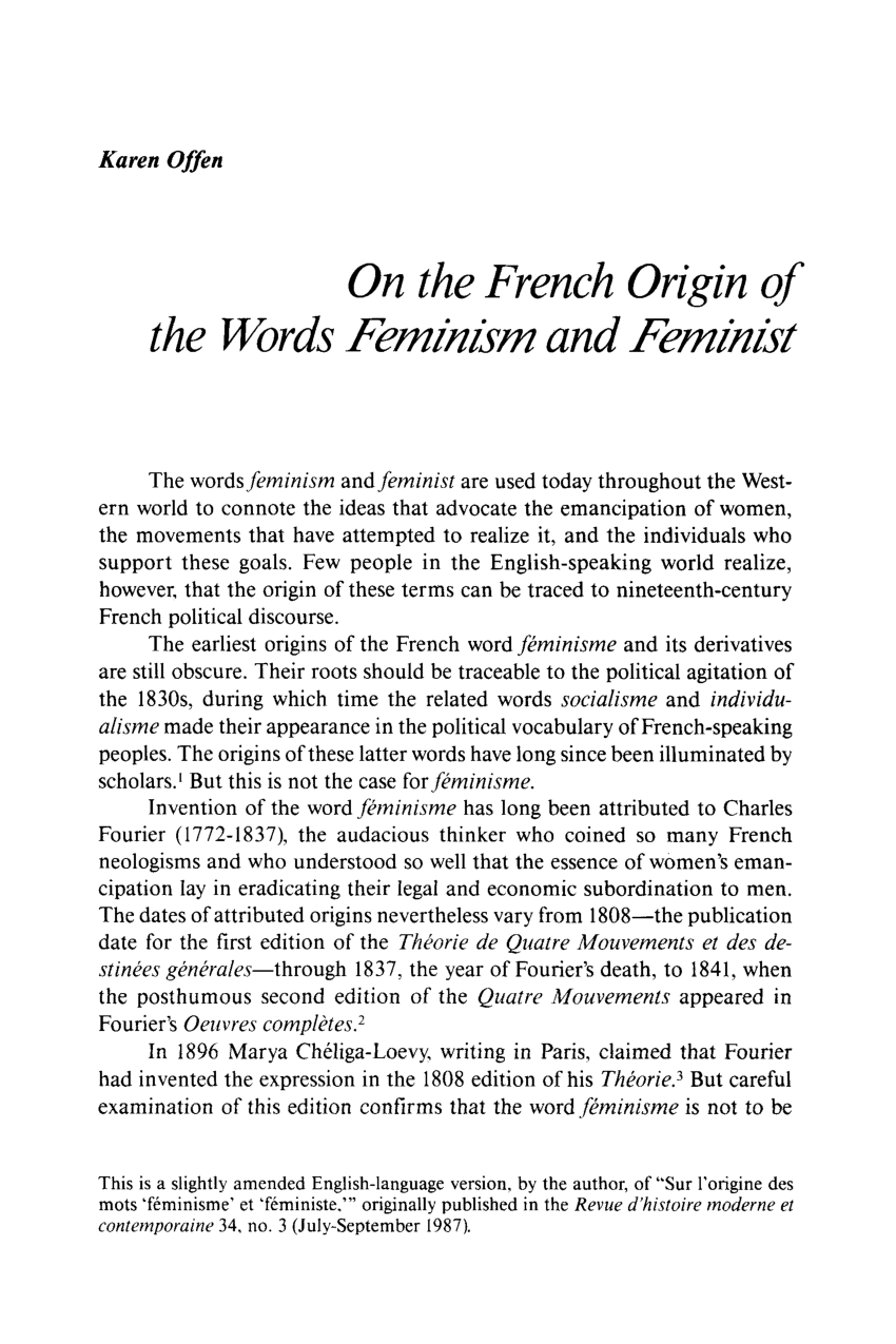 What is the origin of the word feminism?