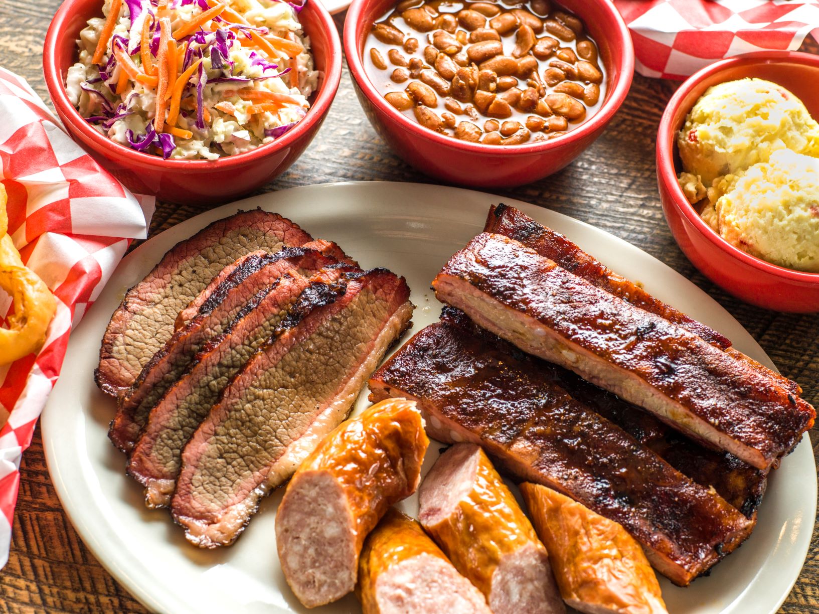 What is traditionally served with Texas brisket?