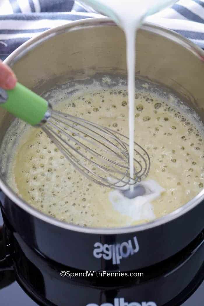 What liquid do you add to roux?