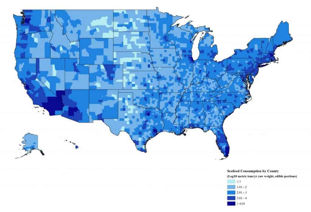 What percent of the US eats seafood?