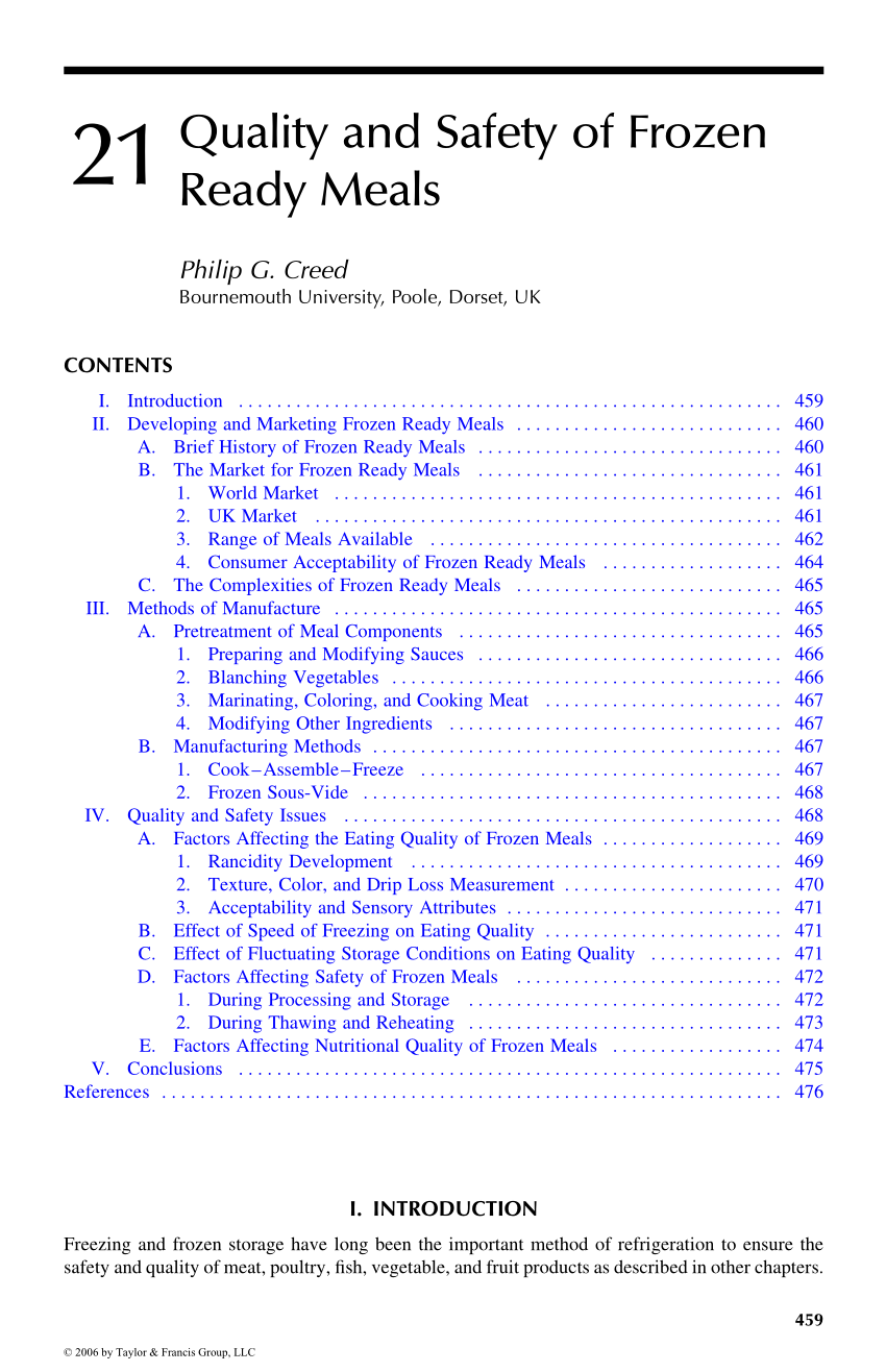 What quality parameters are Analysed in frozen food products?