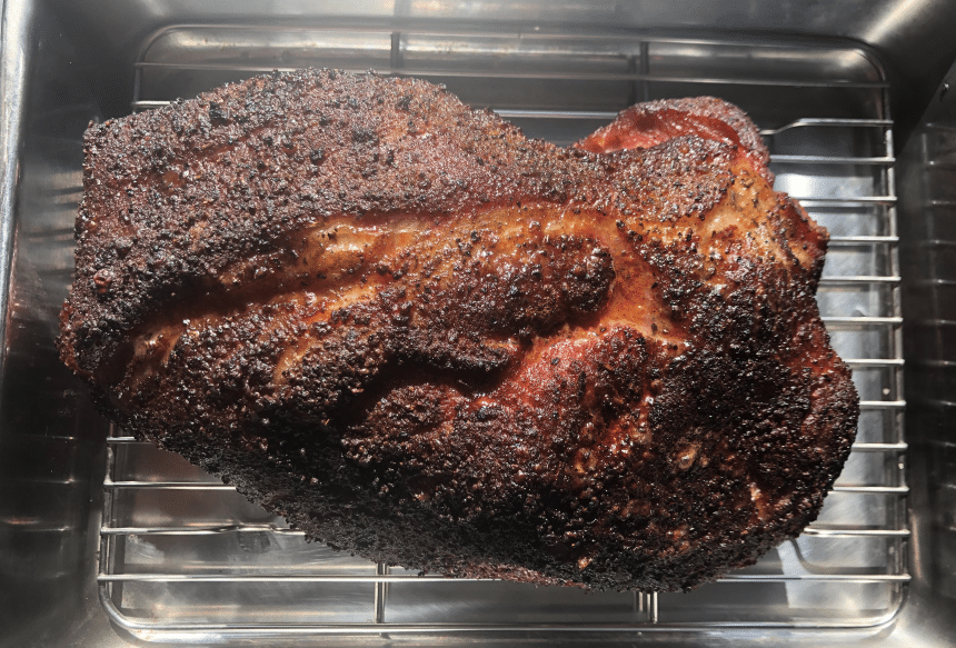 What temperature should a pork butt be wrapped?