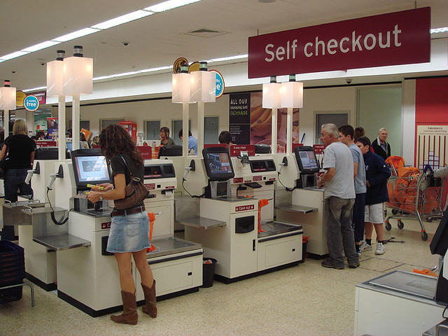 When were self serve checkouts introduced?