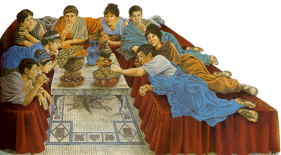 Why did ancient Greeks and Romans eat lying down?