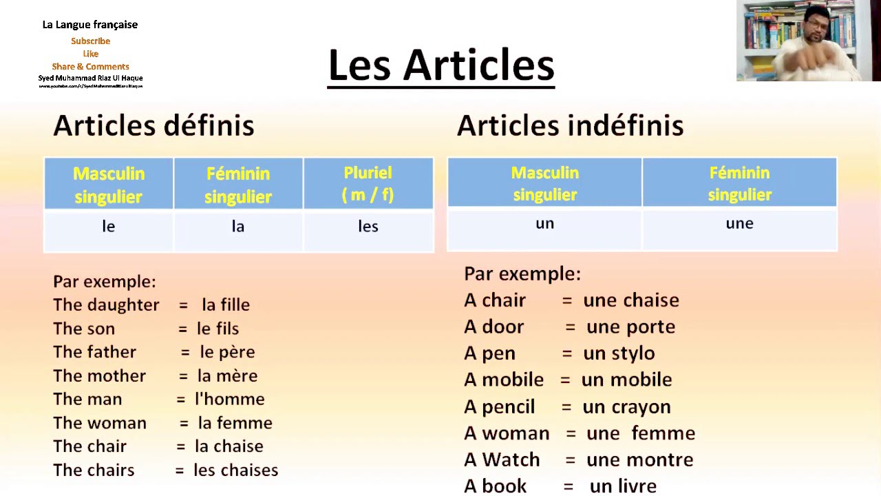 Why do we use indefinite articles in French?