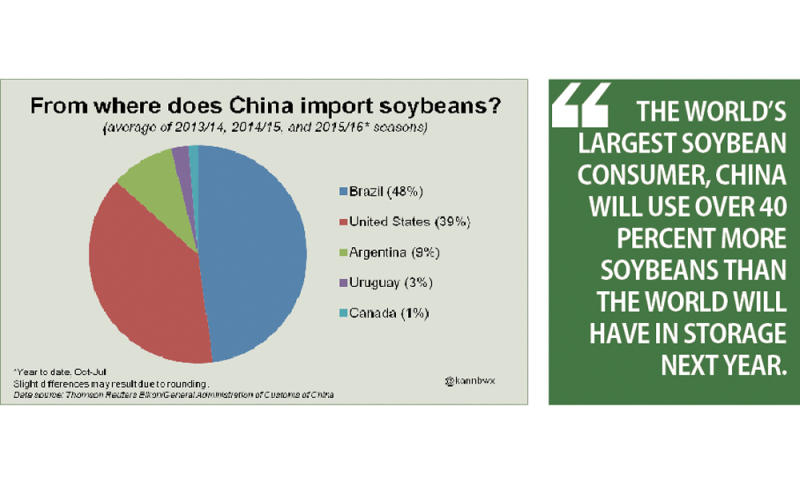 Why does China import soybeans from Brazil?